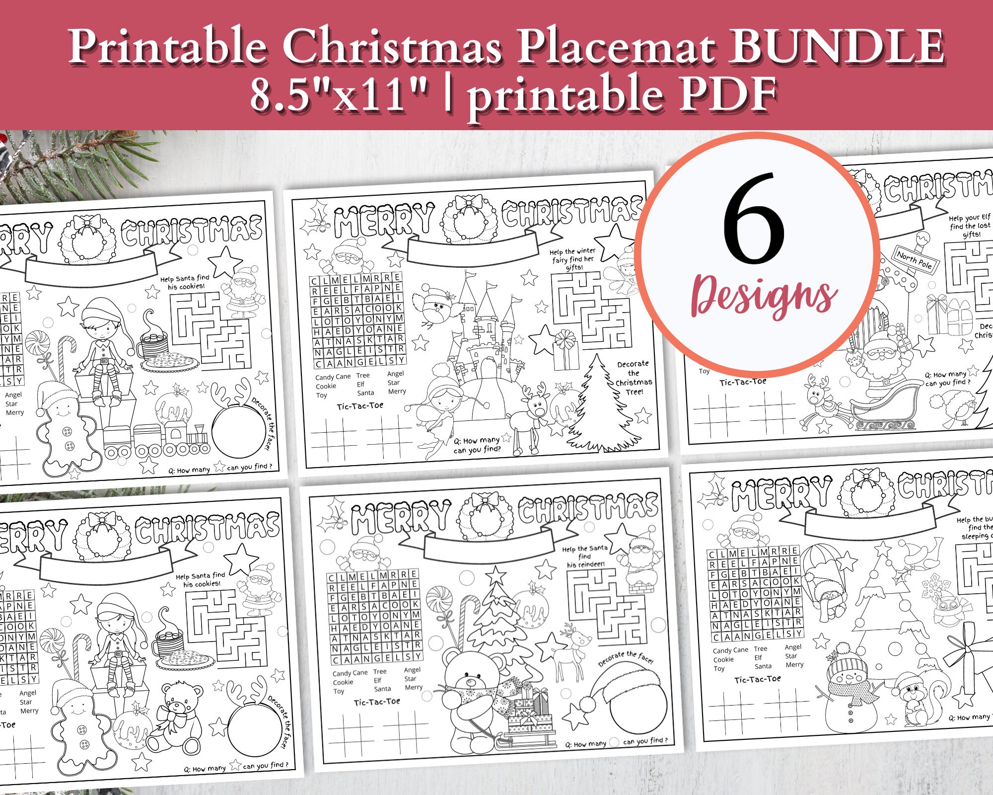 BUNDLE Christmas Placemats | Printable Christmas Coloring Placemats ...