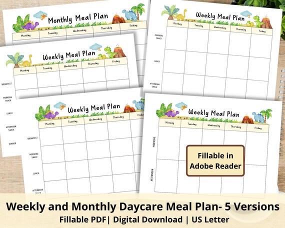 Printable Weekly and Monthly Daycare Meal Plan Fillable - Etsy