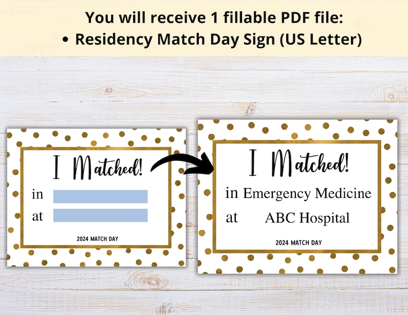 Editable Residency Match Day Sign 2024 Printable I MATCHED Gold Virtual ...
