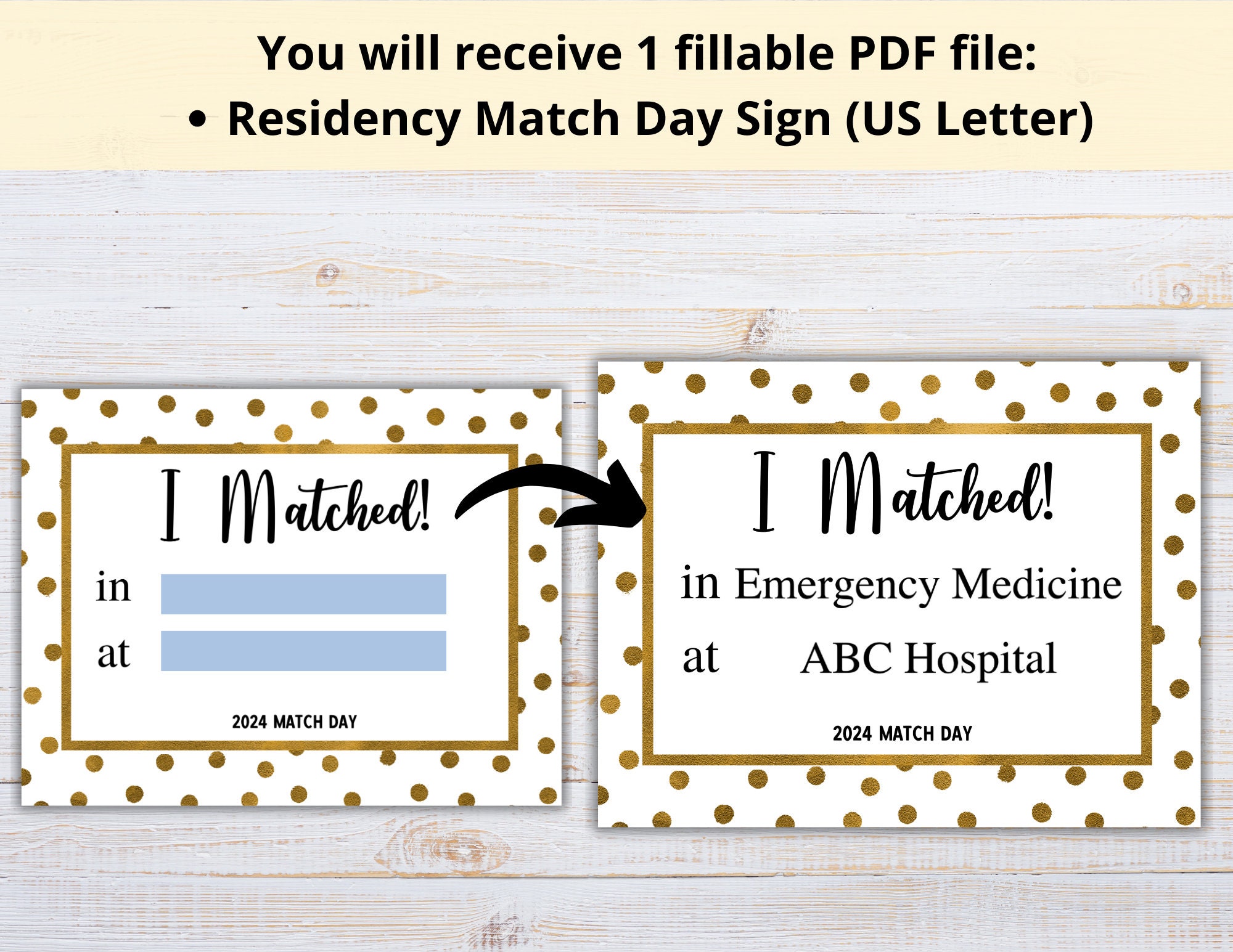 Editable Residency Match Day Sign 2024 Printable I MATCHED Gold Virtual ...
