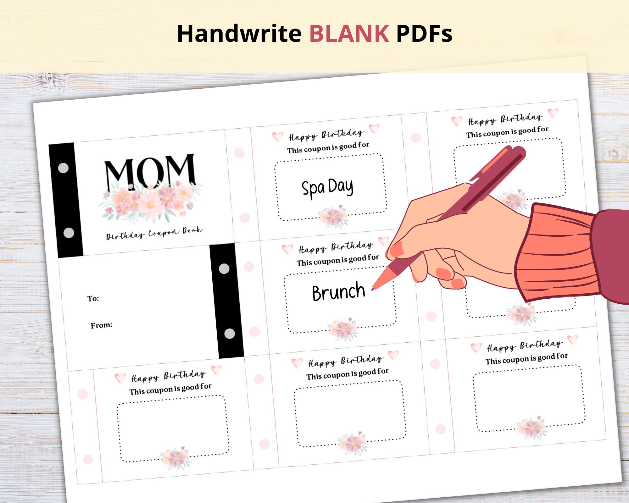 Printable Mom Birthday Coupon Book Template Editable Mom Birthday ...