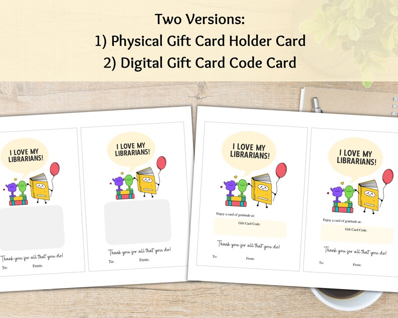 Librarian Appreciation Gift Card Holder | Printable Librarian Gift Card ...