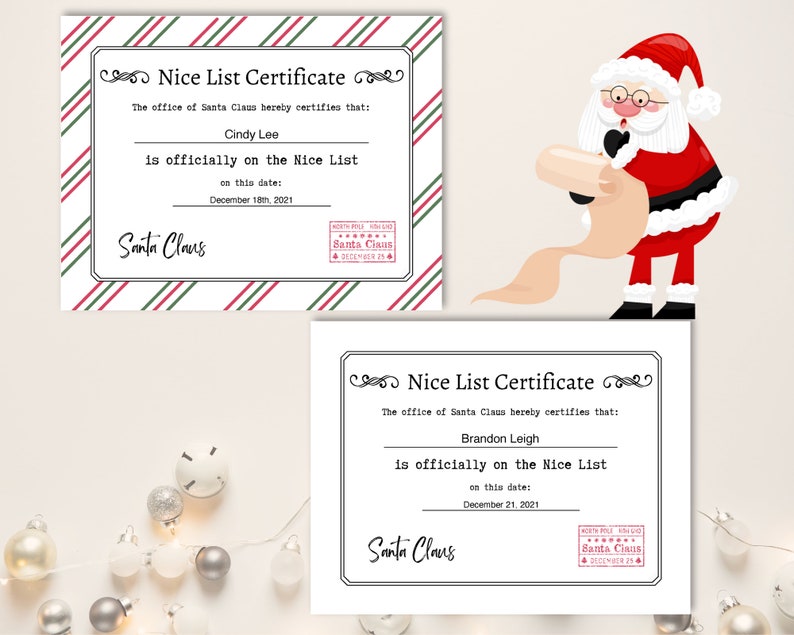 Editable Nice List Certificate Santa's Nice List - Etsy