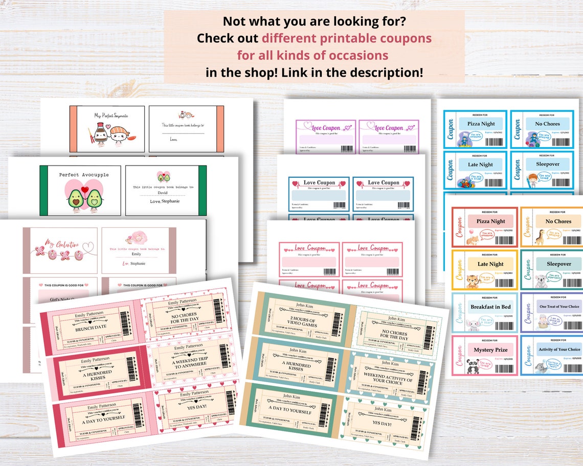 EDITABLE Love Coupon Book Printable Coupons for Her for - Etsy