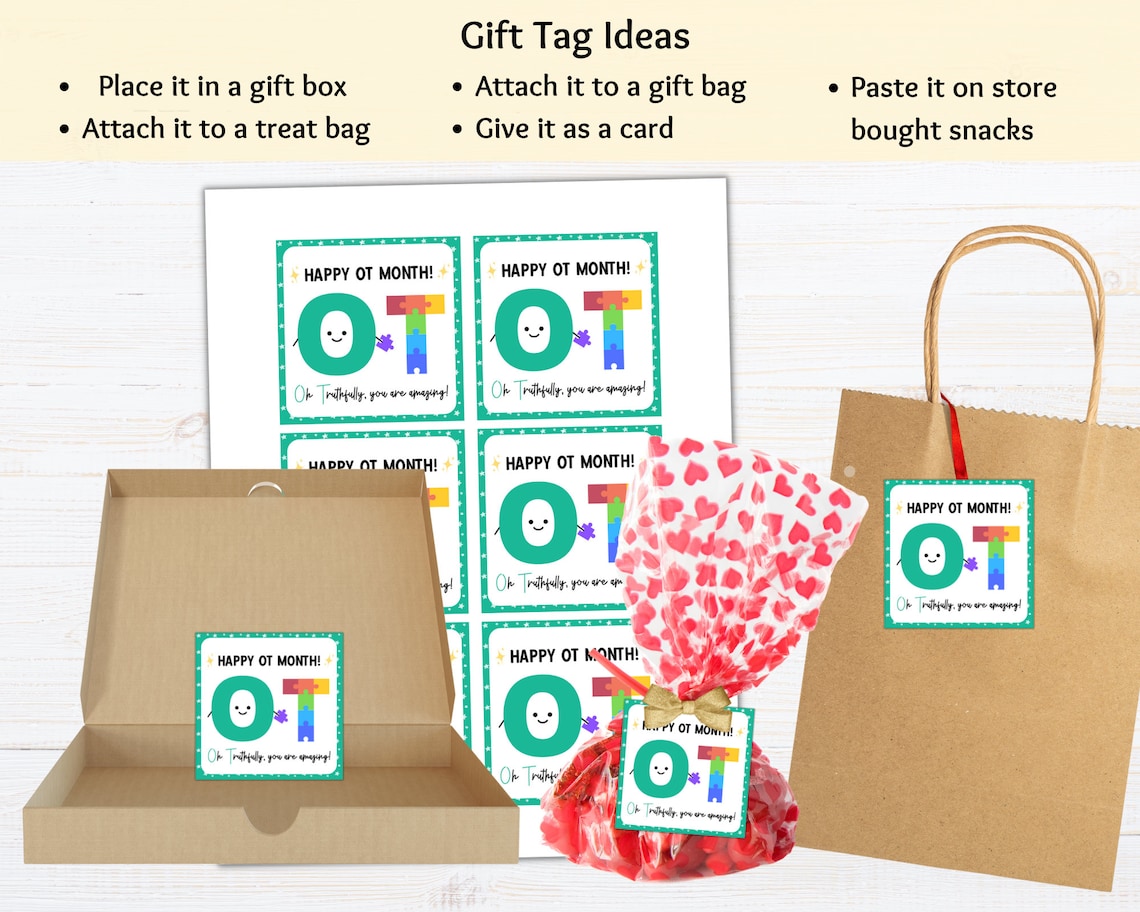 Occupational Therapy Month Printable Gift Tags | Happy OT Month Favor ...