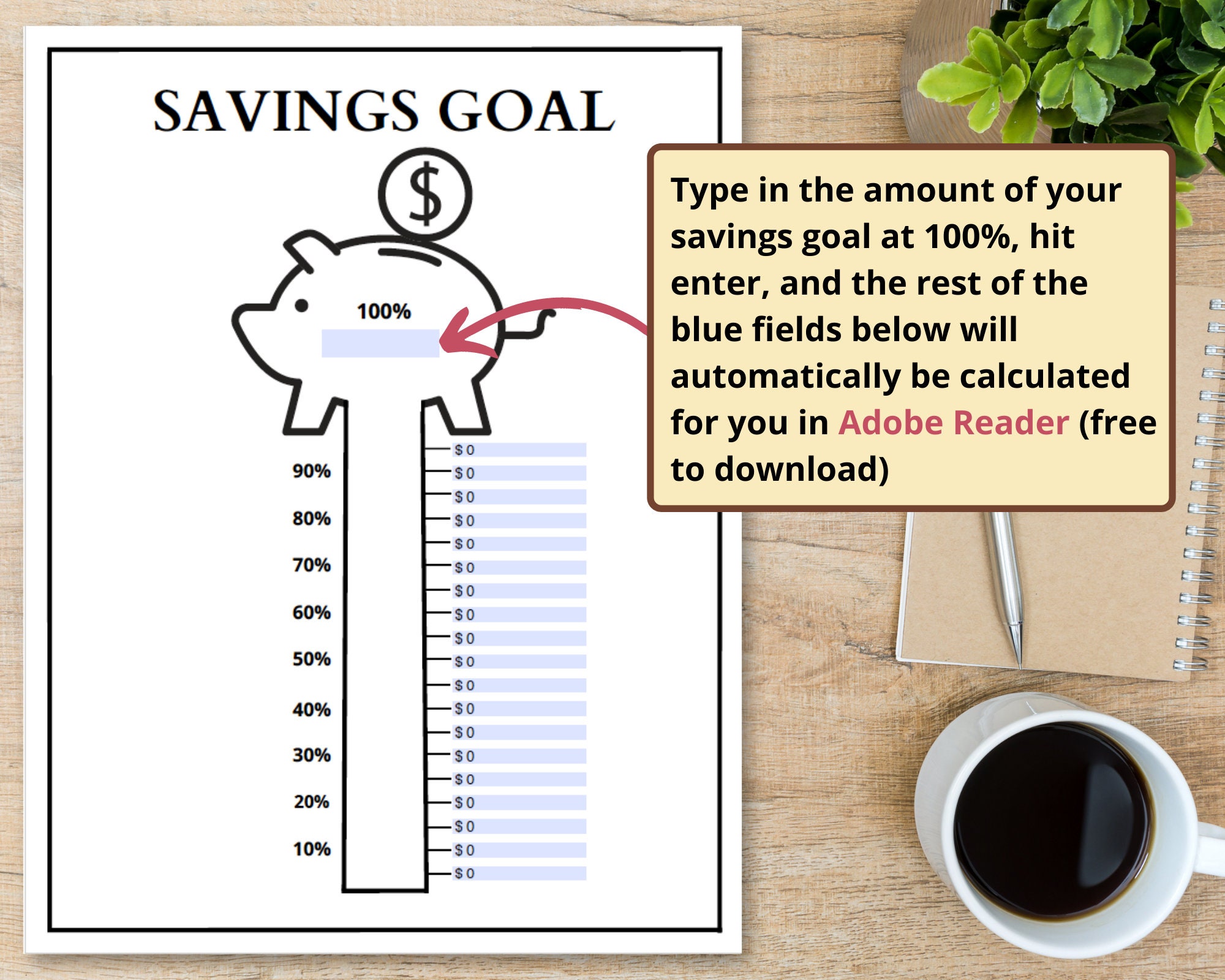 Savings Goal Tracker Printable | Fillable Savings Thermometer Tracker ...