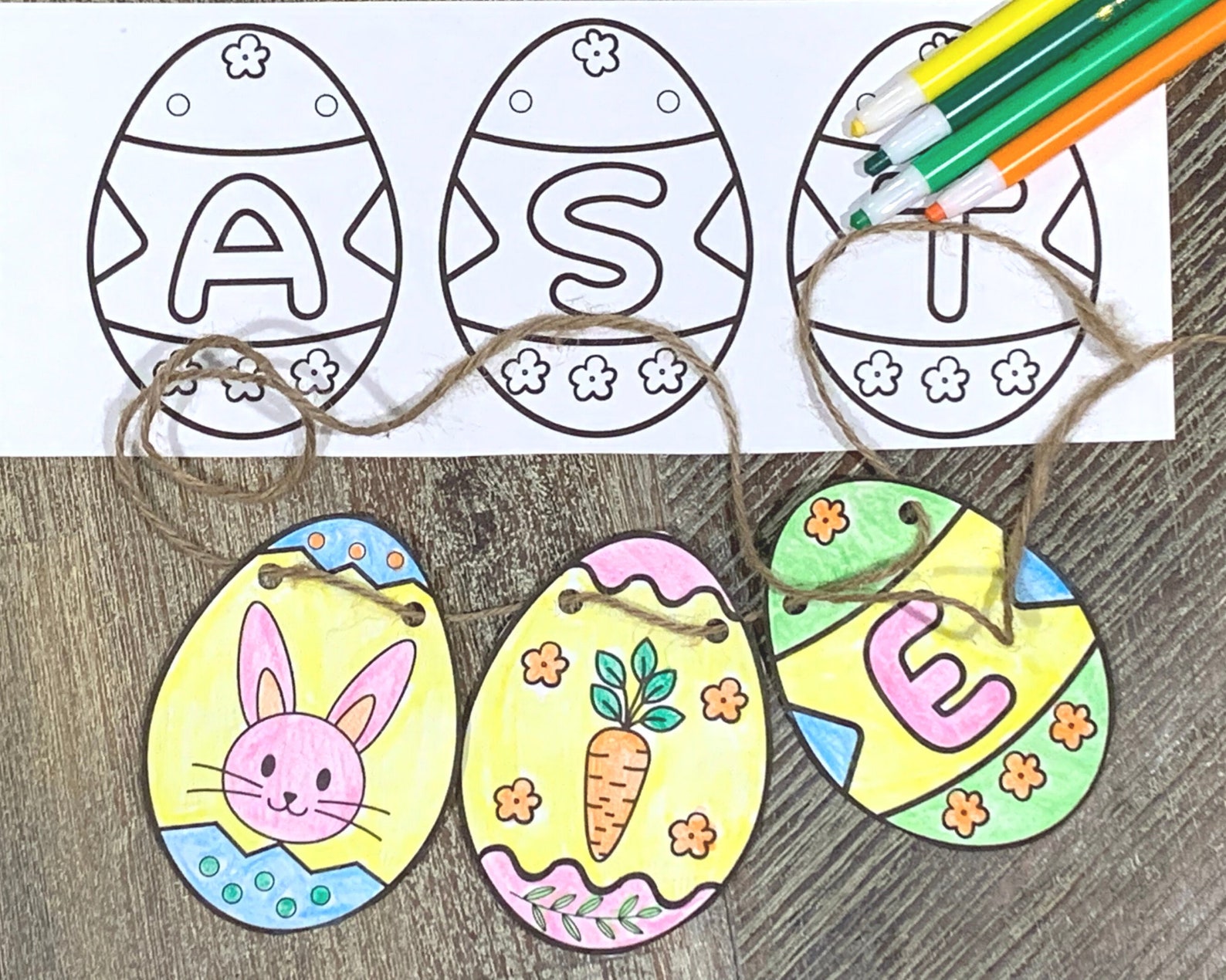 Kids Easter DIY Coloring Banner Crafts | Printable Happy Easter DIY ...