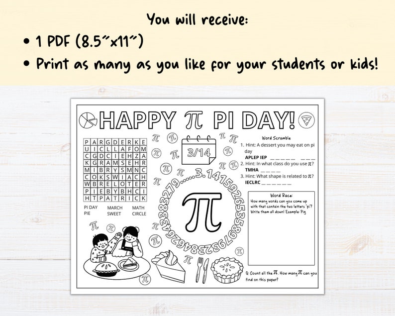 Printable Kids Pi Day Coloring Activity Sheet | Kids Pi Day Worksheet ...