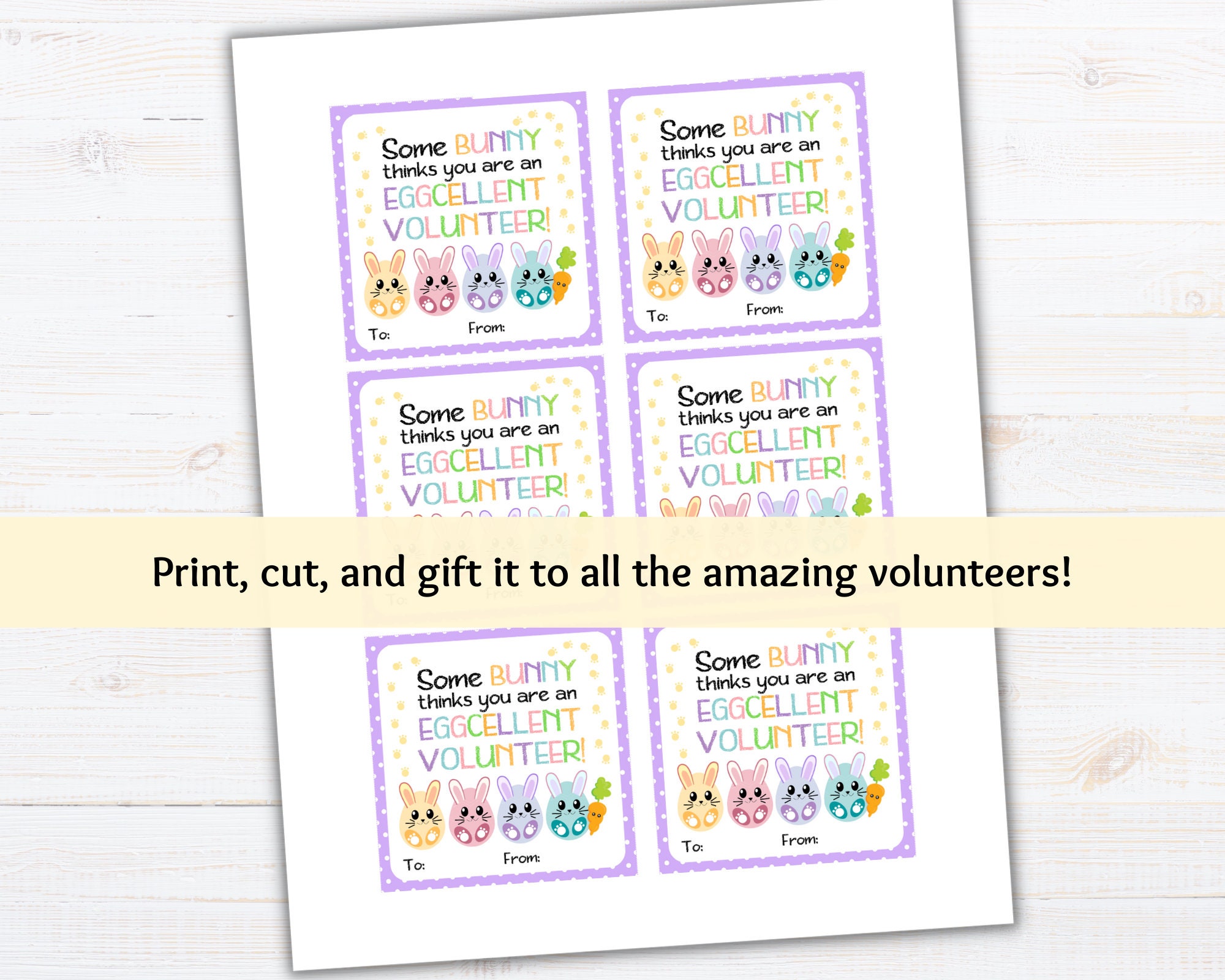 Easter Gift Tag for Volunteer Printable Easter Bunny Volunteer Gift Tag ...