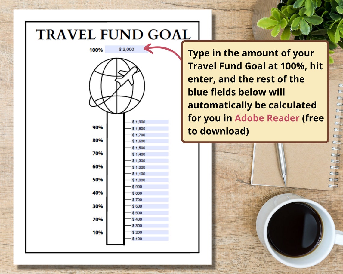 Travel Fund Goal Tracker Printable | Vacation Fund Goal Tracker ...