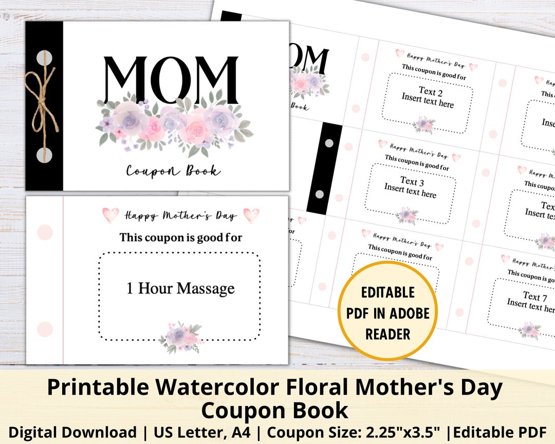Printable Mother's Day Coupon Book | Editable Mom's Coupon Book ...