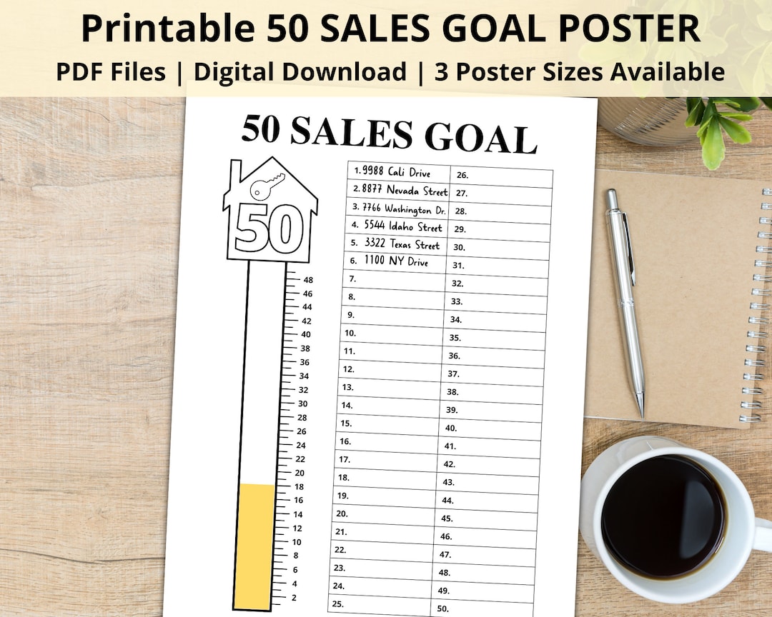 Real Estate Sales Goal Printable Poster Realtor Home Sales Goal Poster ...