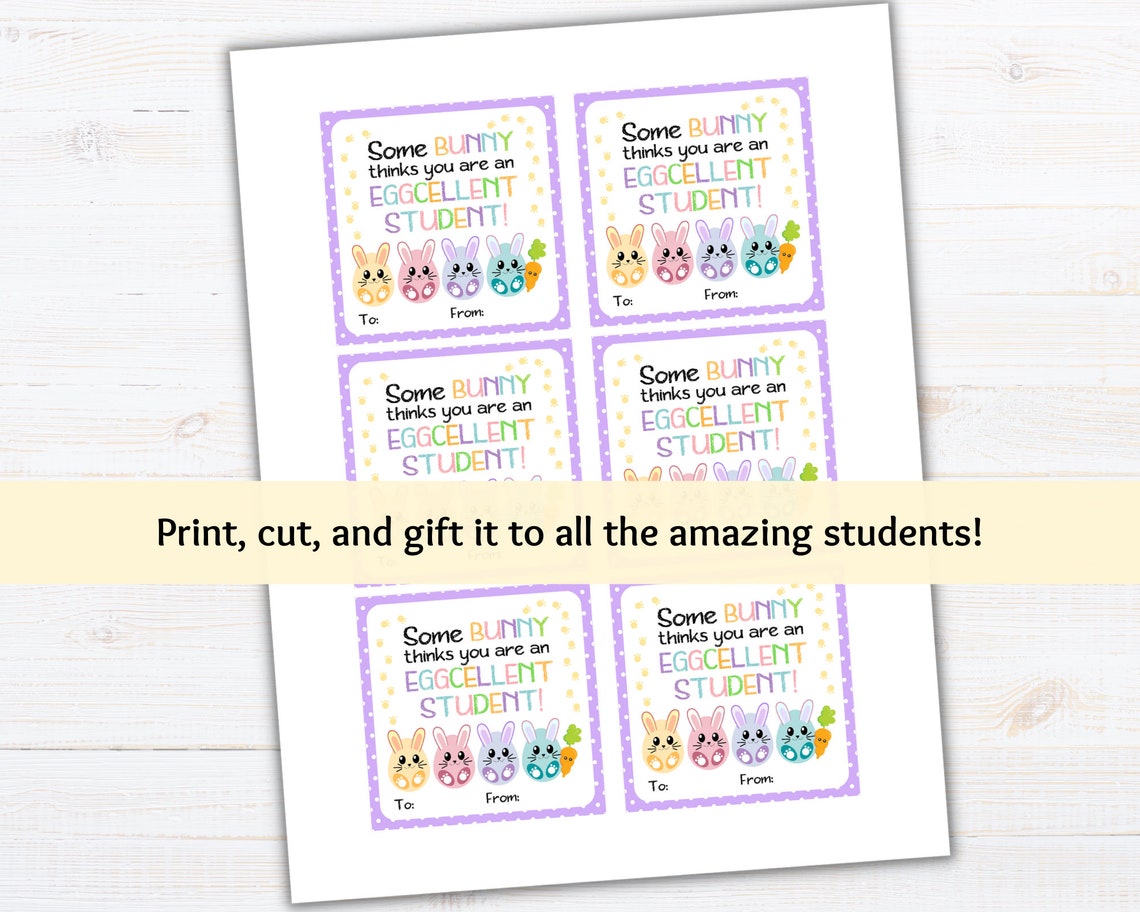 Easter Gift Tag for Student Printable Easter Bunny Student Gift Tag ...