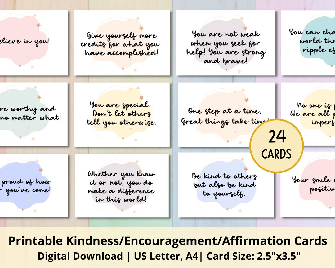 Kindness Cards | Printable Positive Affirmation Note Cards | Words of ...