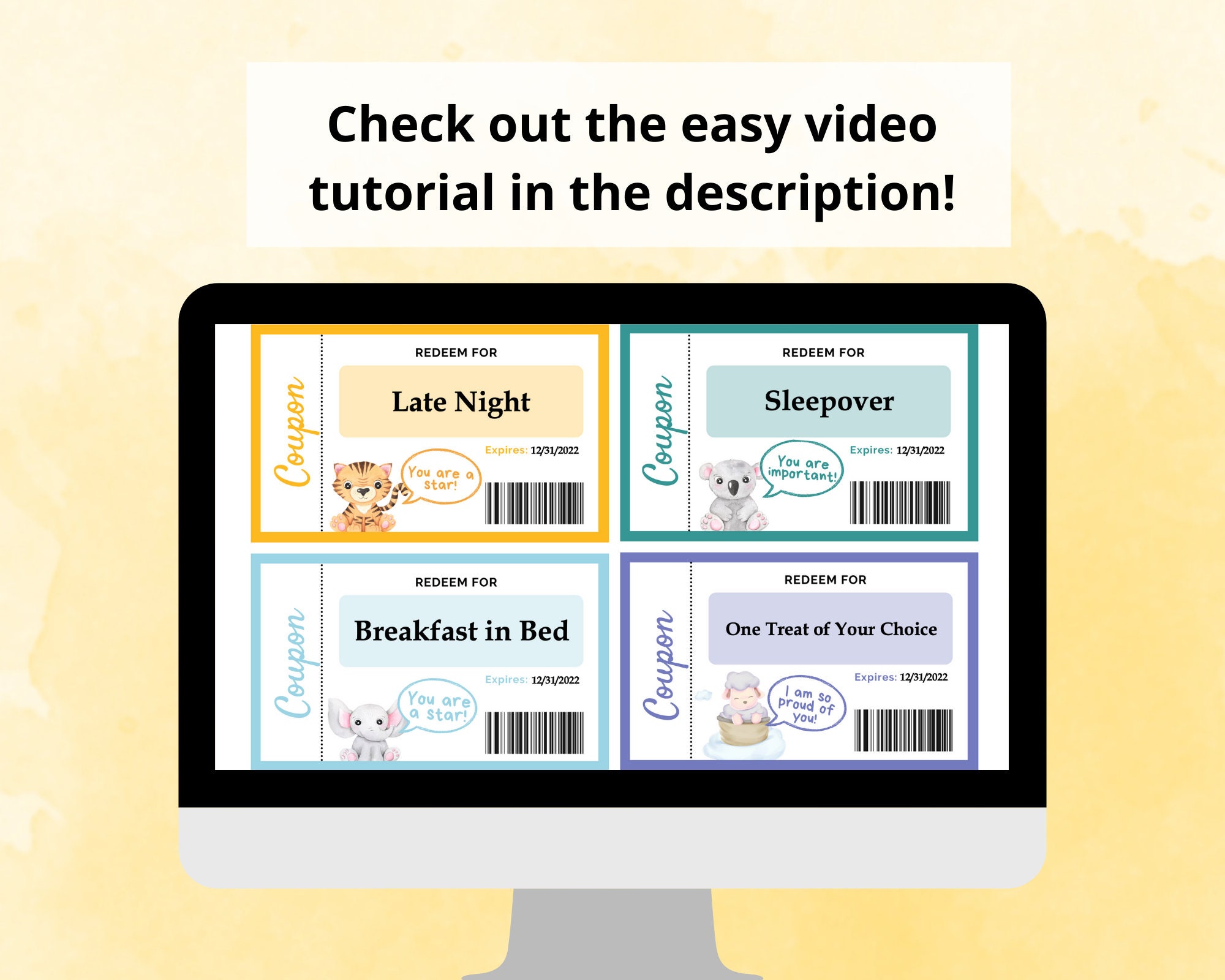 Editable Kids Coupons Printable Kids Reward Cards Animal Coupons ...