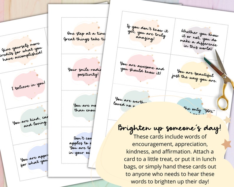 Kindness Cards | Printable Positive Affirmation Note Cards | Words of ...