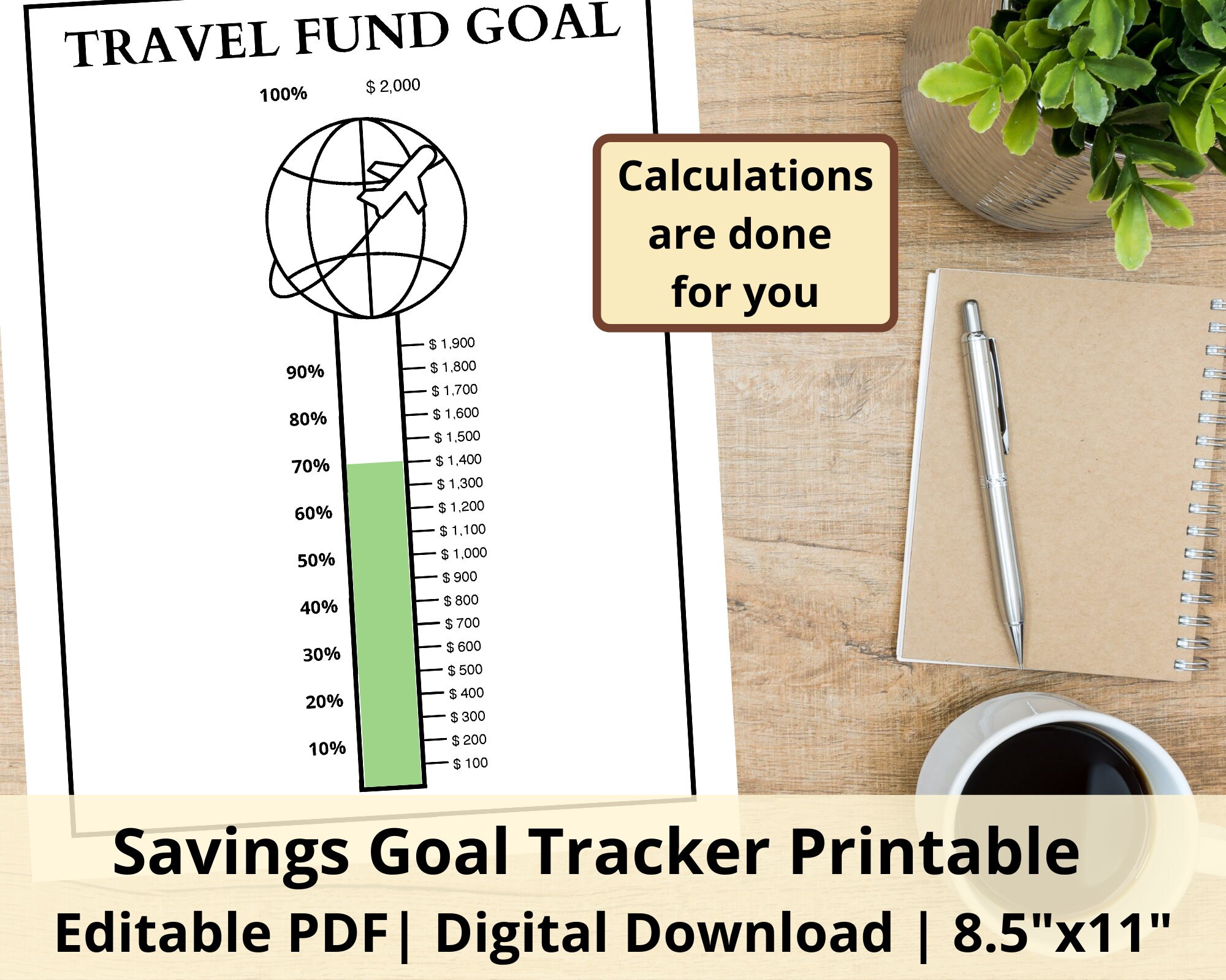 Travel Fund Goal Tracker Printable | Vacation Fund Goal Tracker ...