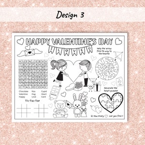 Kids Valentine Coloring Placemat Bundle | Printable Valentine's Day ...