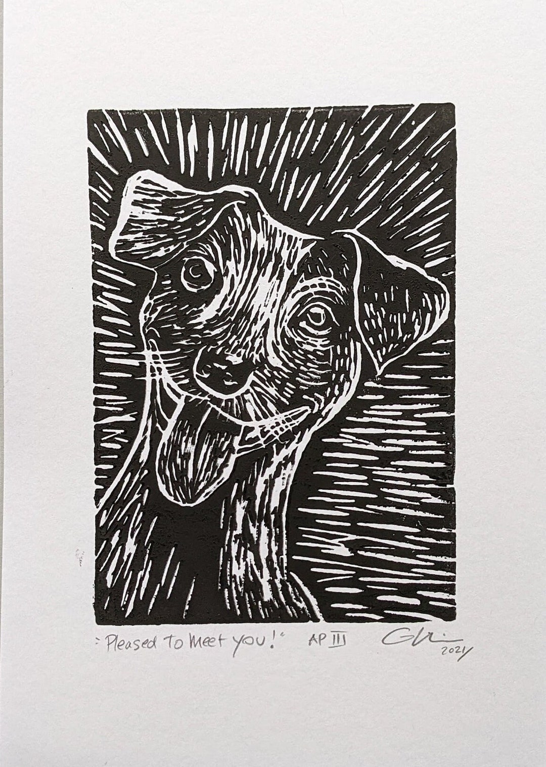 Pleased to Meet You!: Dog, Block Print - Etsy