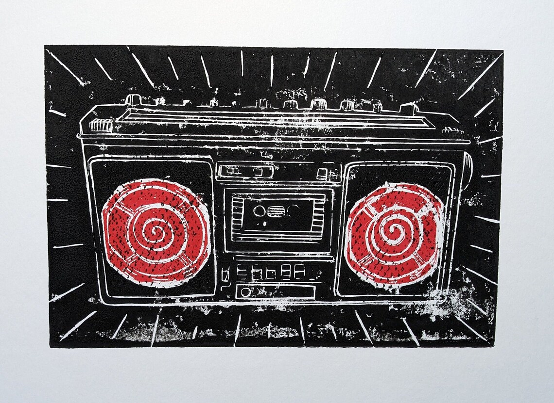 Boombox: Block Print, Lino Cut, Boombox Art, 80's, Music - Etsy