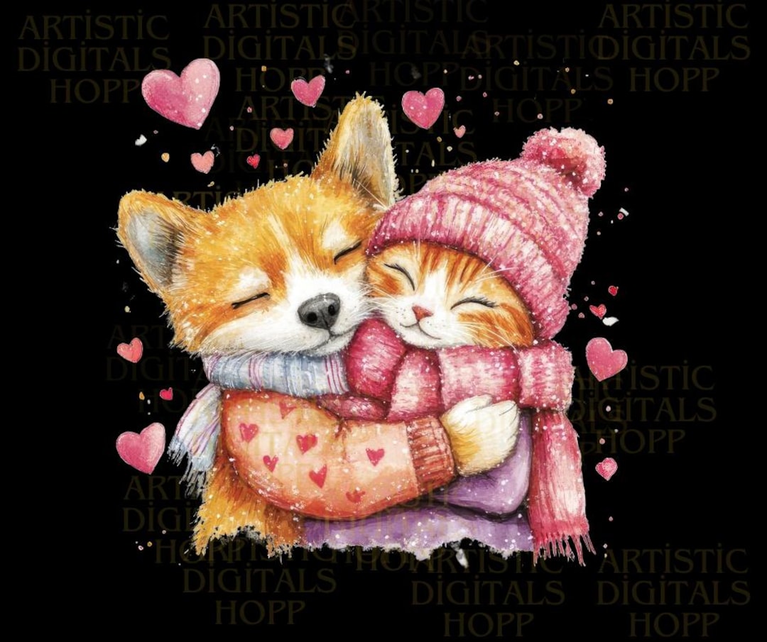 Cat Dog Valentine's Day Clipart, High Quality Cute Easter Illustration ...