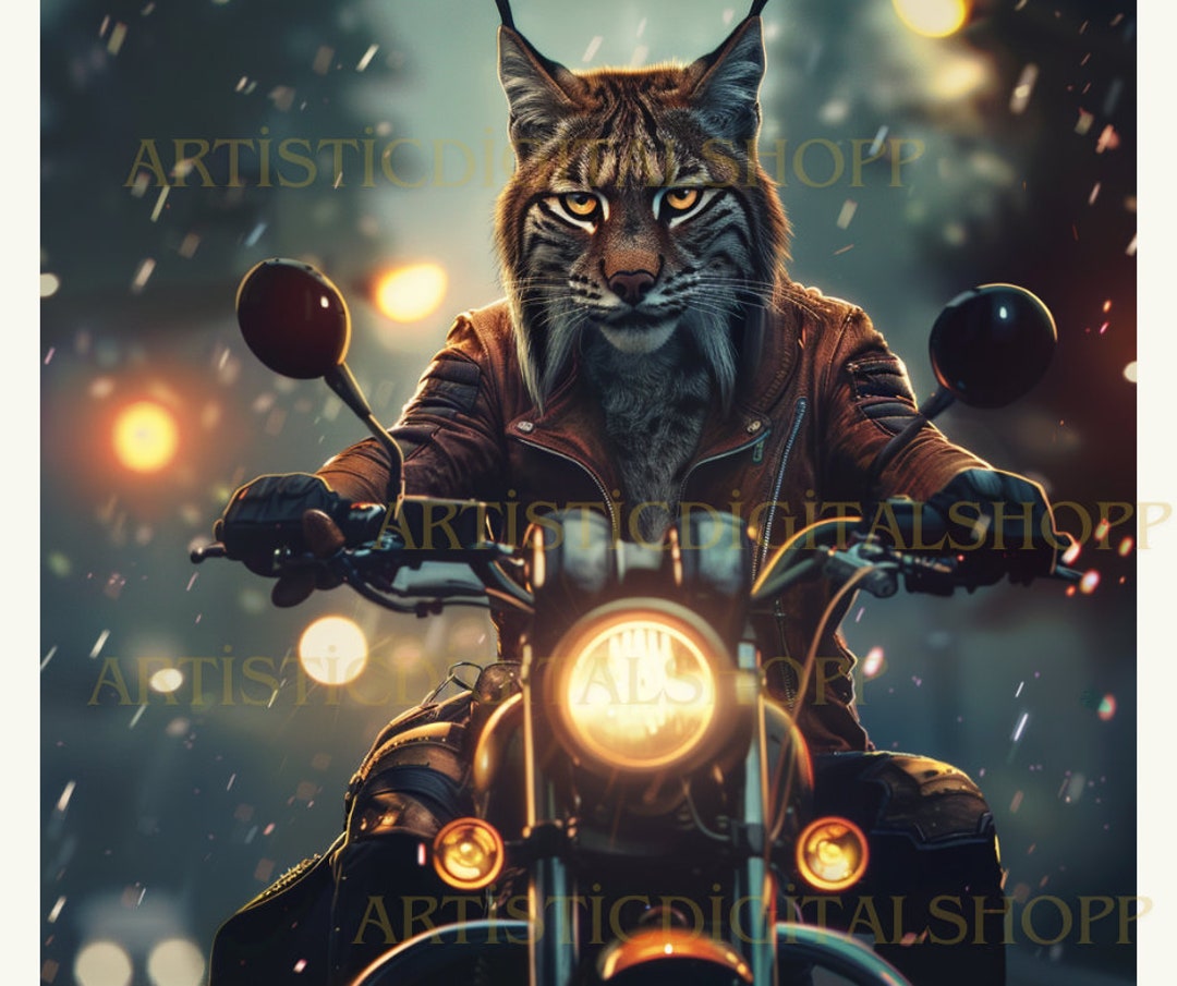 Sympathetic Lynx on a Classic Motorcycle Digital Download High Quality ...