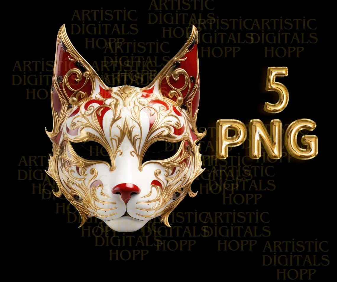 5 Cat Mask PNG Pack, Masquerade Ball Accessory Illustration, Special ...
