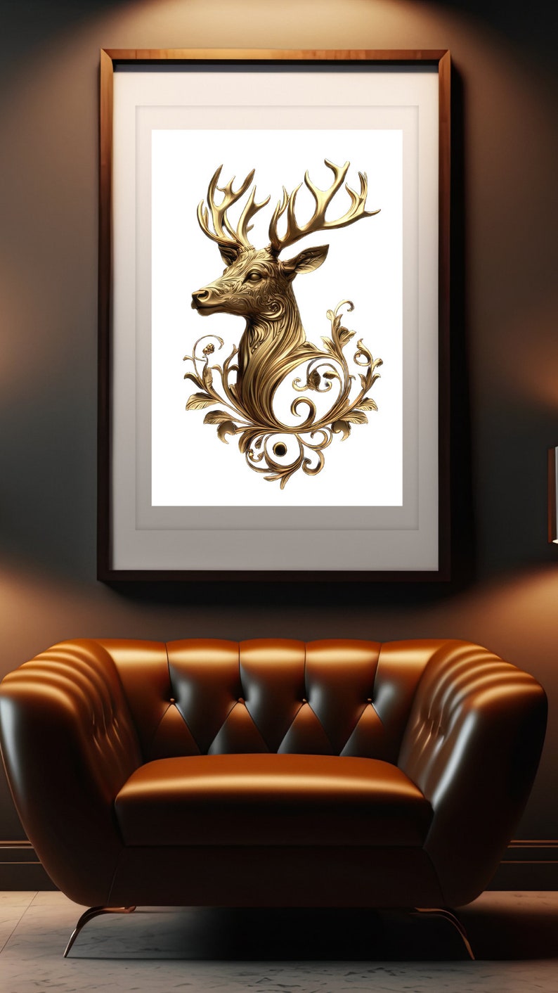 Elegant 3D Deer Gold Logo Printable Animal Clipart PNG 20.93mb - Etsy