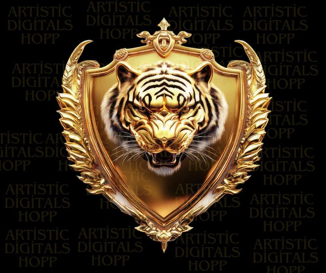 Golden Tiger Logo 3D PNG Transparent 20,6mb - Etsy