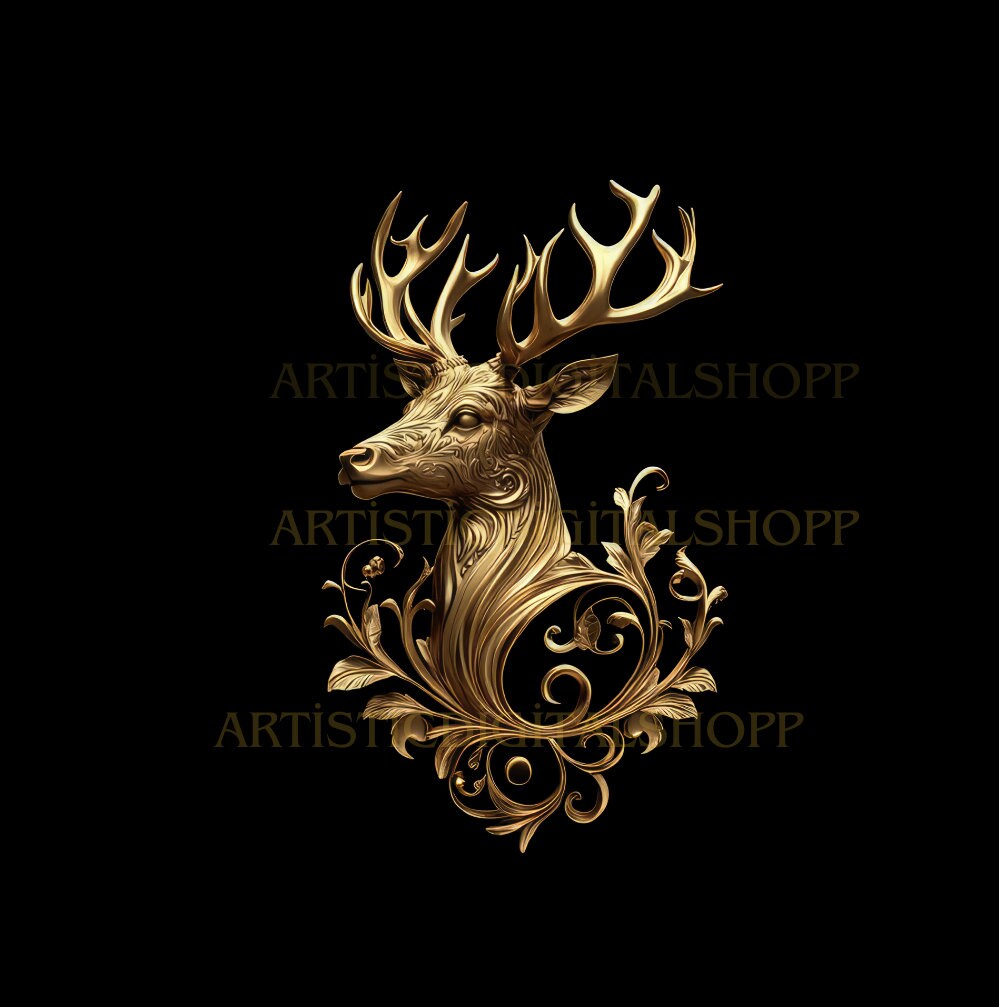 Elegant 3D Deer Gold Logo Printable Animal Clipart PNG 20.93mb - Etsy