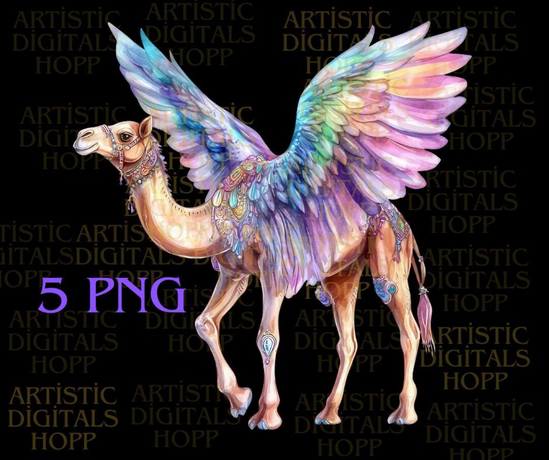 5 Png Instant Downloadable Digital Art Files: Realistic Colorful Winged ...