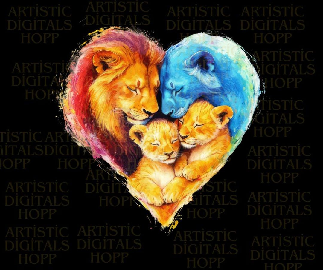Lion Family Portrait Illustration for Family Ideal Gift High Quality ...