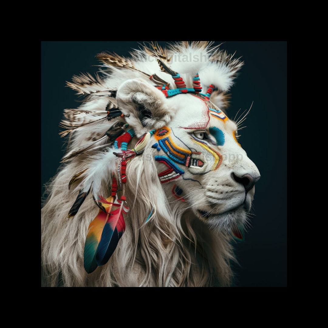 White Lion Digital Art: Native American Feathers & Tattoos (JPG) - Etsy