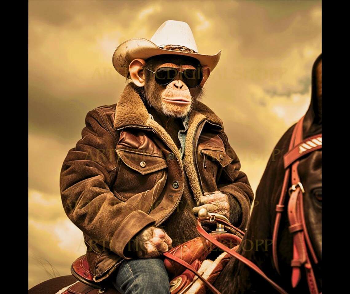 Cowboy Monkey on a Horse 1 Png File Digital Download 20.71 MB - Etsy