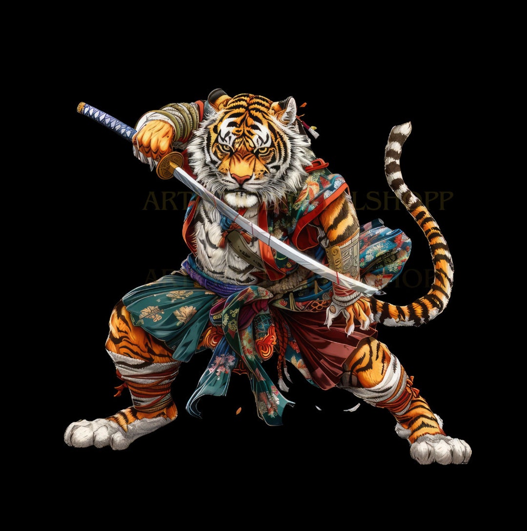 5 Samurai Tiger PNG - Digital Illustrations Set - Japanese Art - Etsy