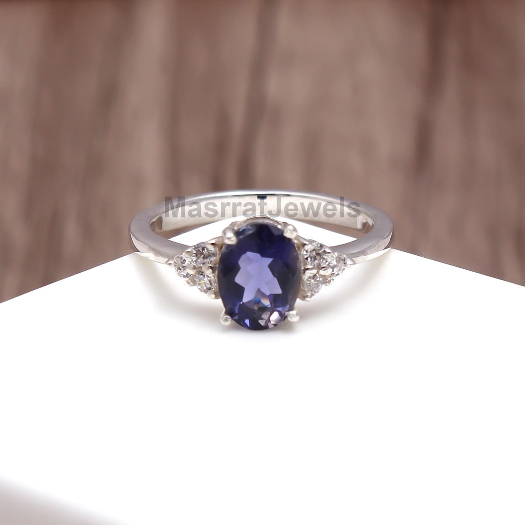 Iolite Ring Natural Iolite Engagement Ring 925 Silver Ring Wedding Ring ...