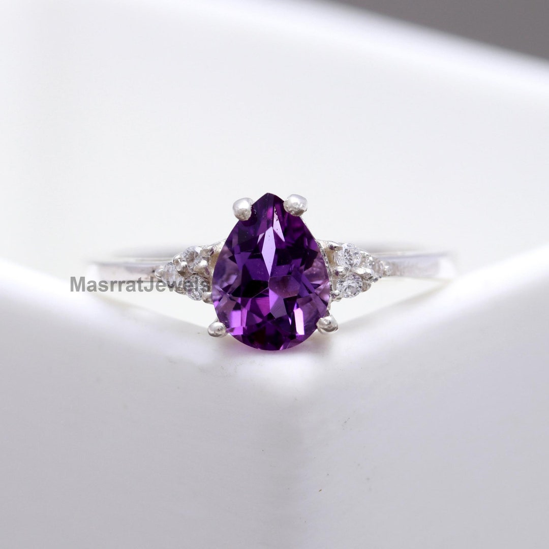 Natural Amethyst Teardrop Ring: Sterling Silver February Birthstone - Etsy