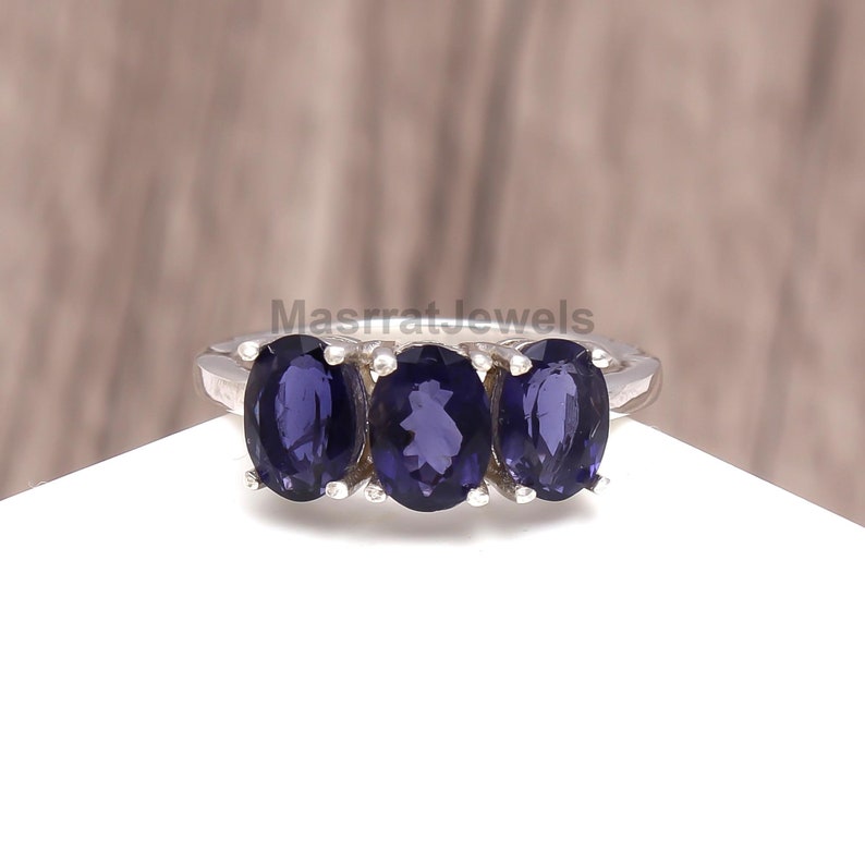 Handmade Iolite Ring: Sterling Silver Three-stone Jewelry - Etsy