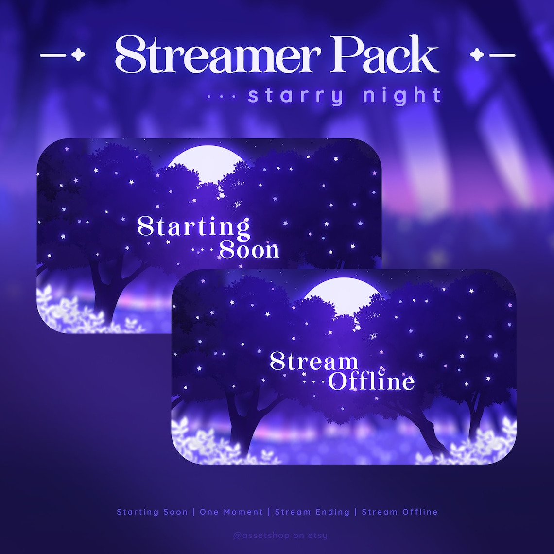 Starry Night Stream Pack - Dark Twitch Overlay | Glowing Forest ...