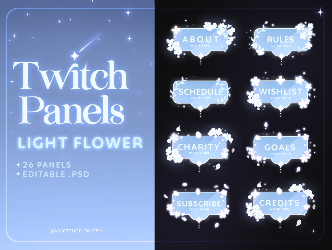 Light Flower Twitch Panels | Sparkling Sky Blue Streamer Info Boards ...