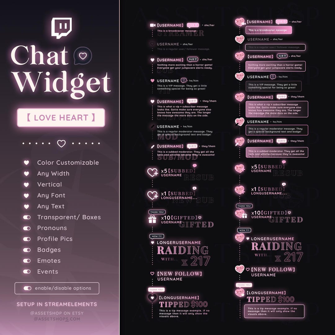 Heart Love Chat Widget - Color Customizable Chatbox | Events | Alerts ...