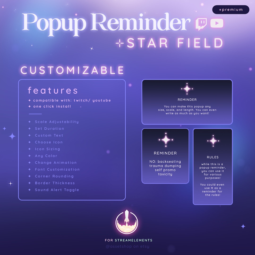Star Field Premium Popup Reminder Widget - Twitch/ Youtube ...
