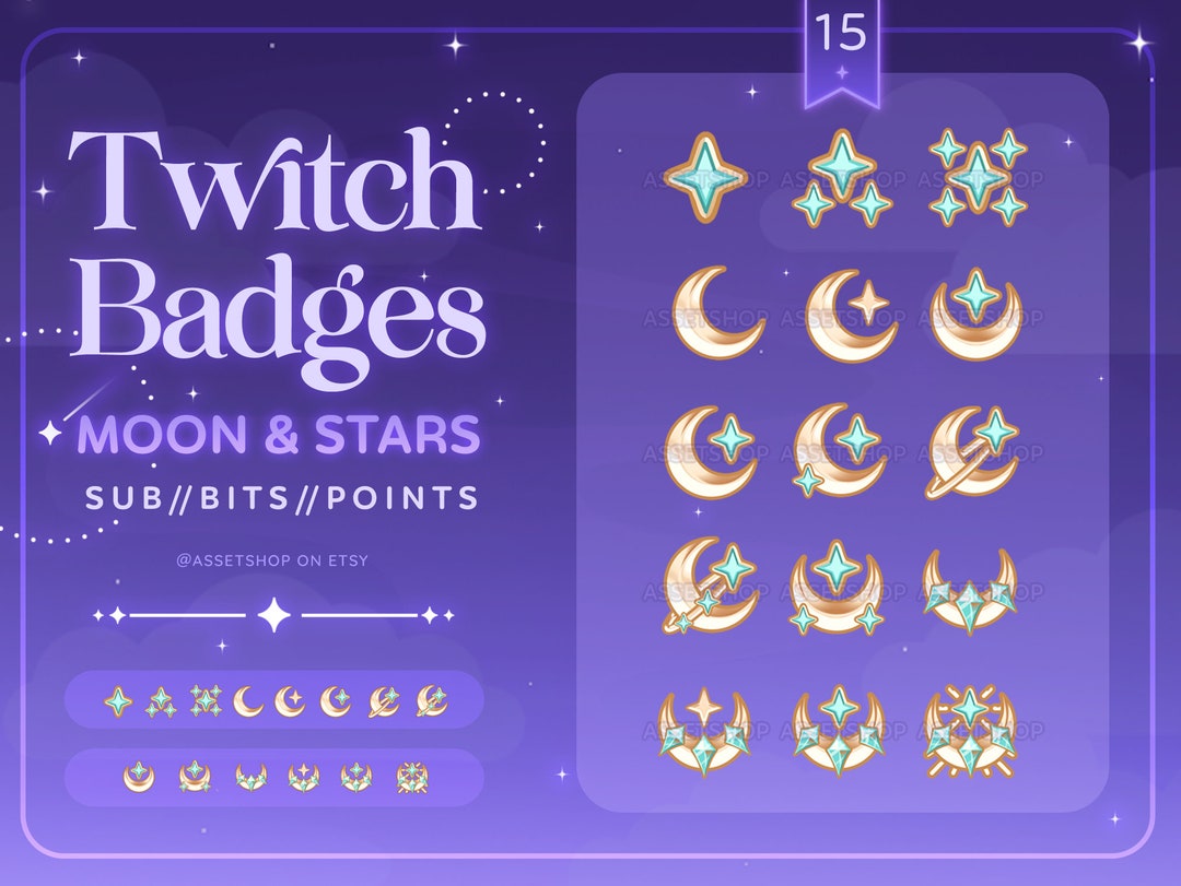 Moon & Stars Twitch Sub Badges | Gold Green Earthy Cosmic Space ...