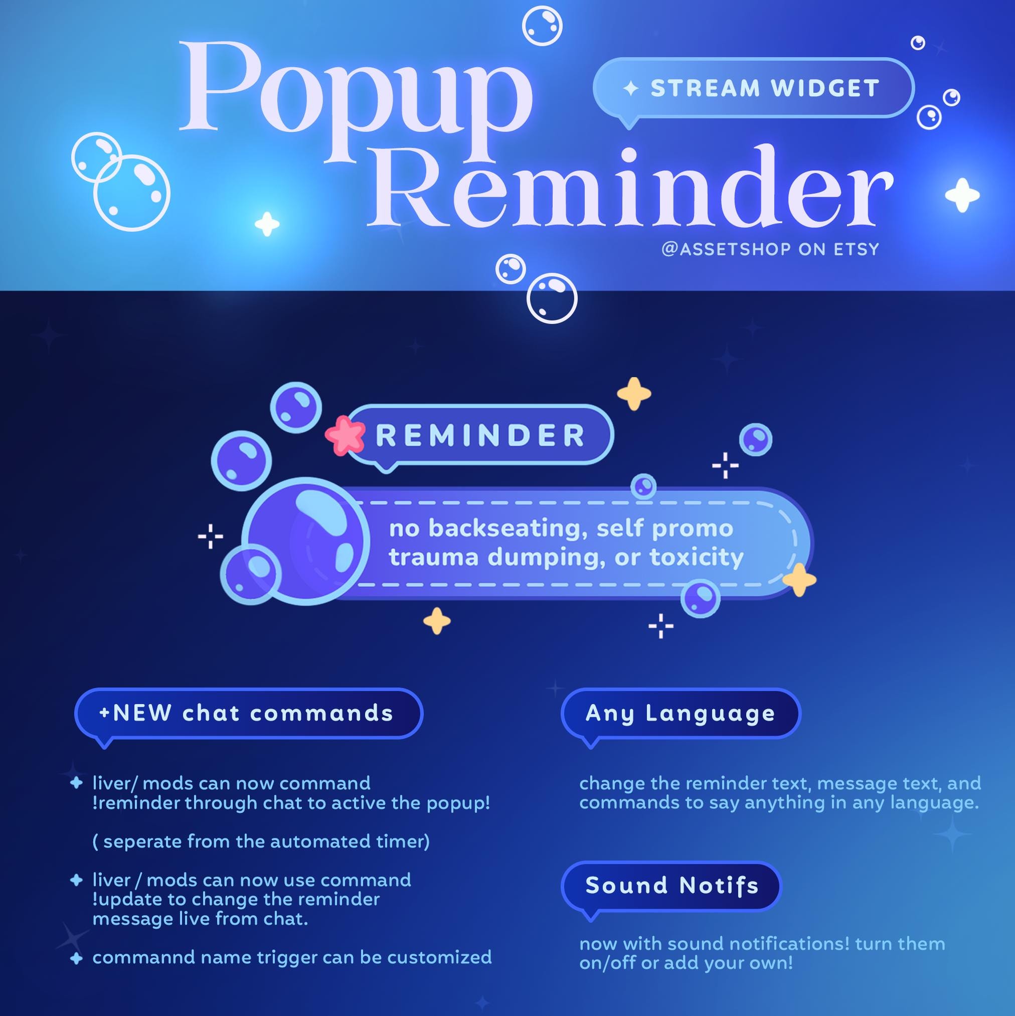 Bubble Popup Reminder - Twitch & Youtube | Customizable Cute Sea ...