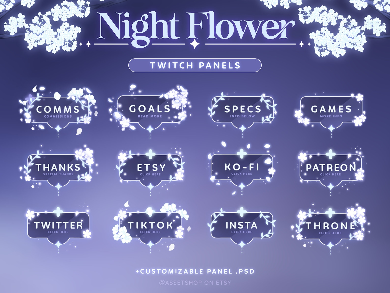 Night Flower Twitch Streamer Set Vtuber Overlay Background Glowing ...