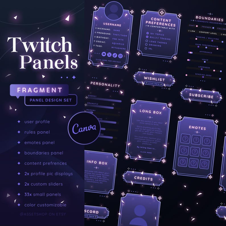 Star Fragment Twitch Stream Panels - Custom Canva | Star Field ...