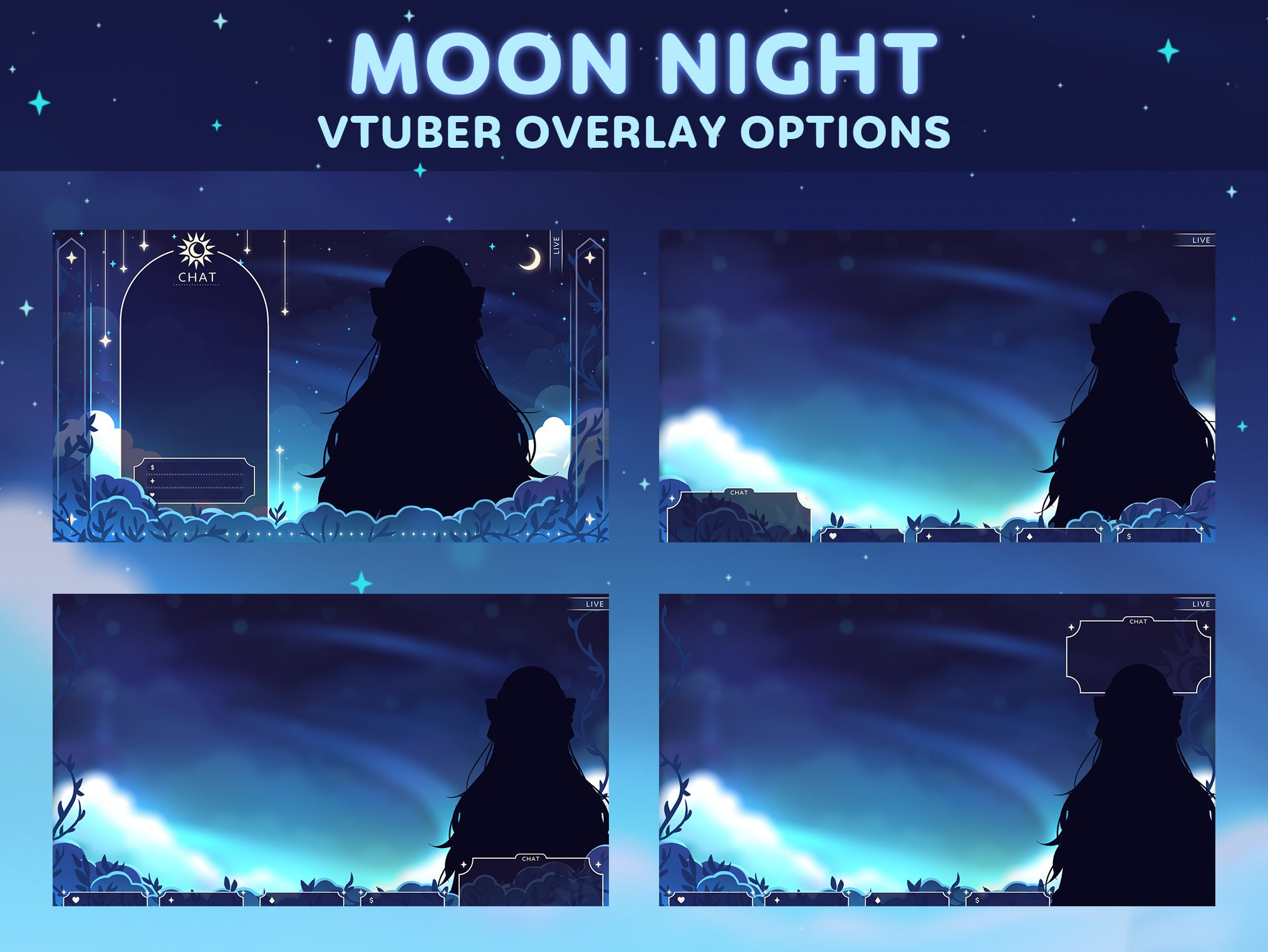 Moon Night Twitch Stream Overlay Set - Vtuber Asset | Just Chatting ...