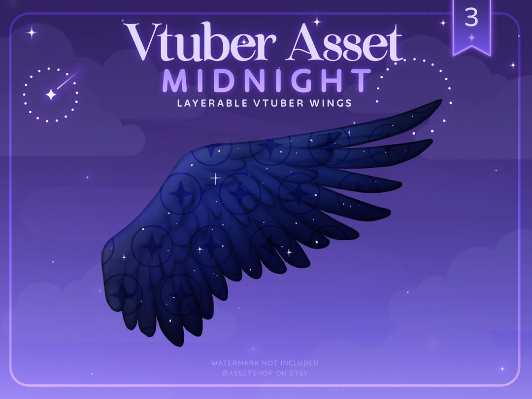 Vtuber Midnight Wings Vtuber wings Vtuber Accessory Celestial Wings Dark Blue Magical Wings ...