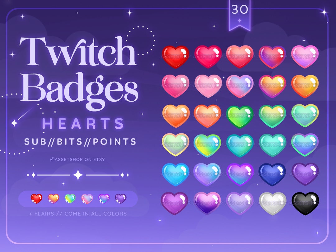 Twitch Sub Heart Badges + Flairs | Cute Colorful Rainbow Streamer ...
