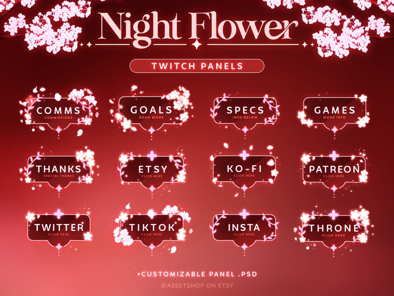 Night Flower Overlay Set - Red | Twitch Stream Overlay | Fire Theme ...